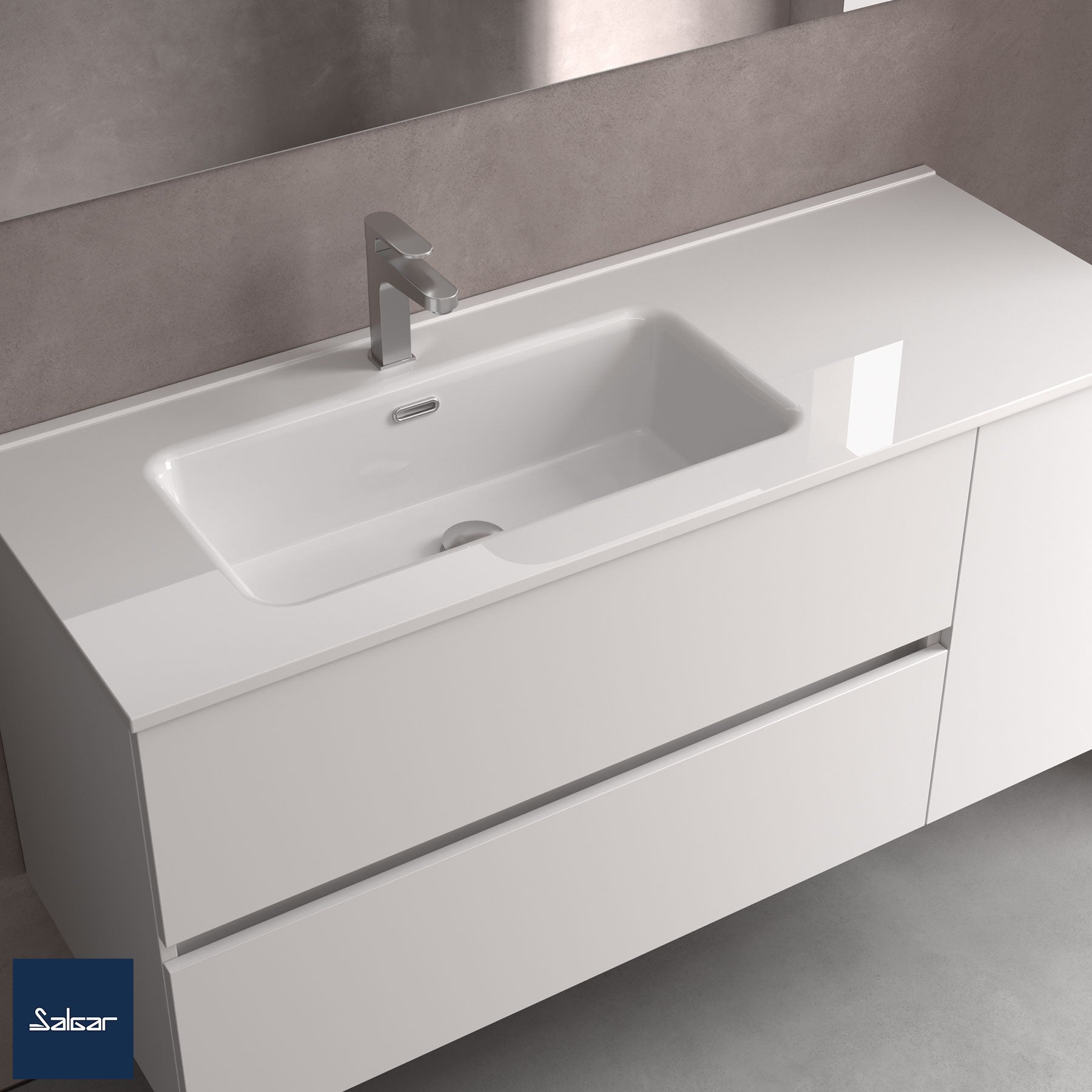 Countertop with integrated OFFSET RIGHT washbasin Porcelain Constanza ...