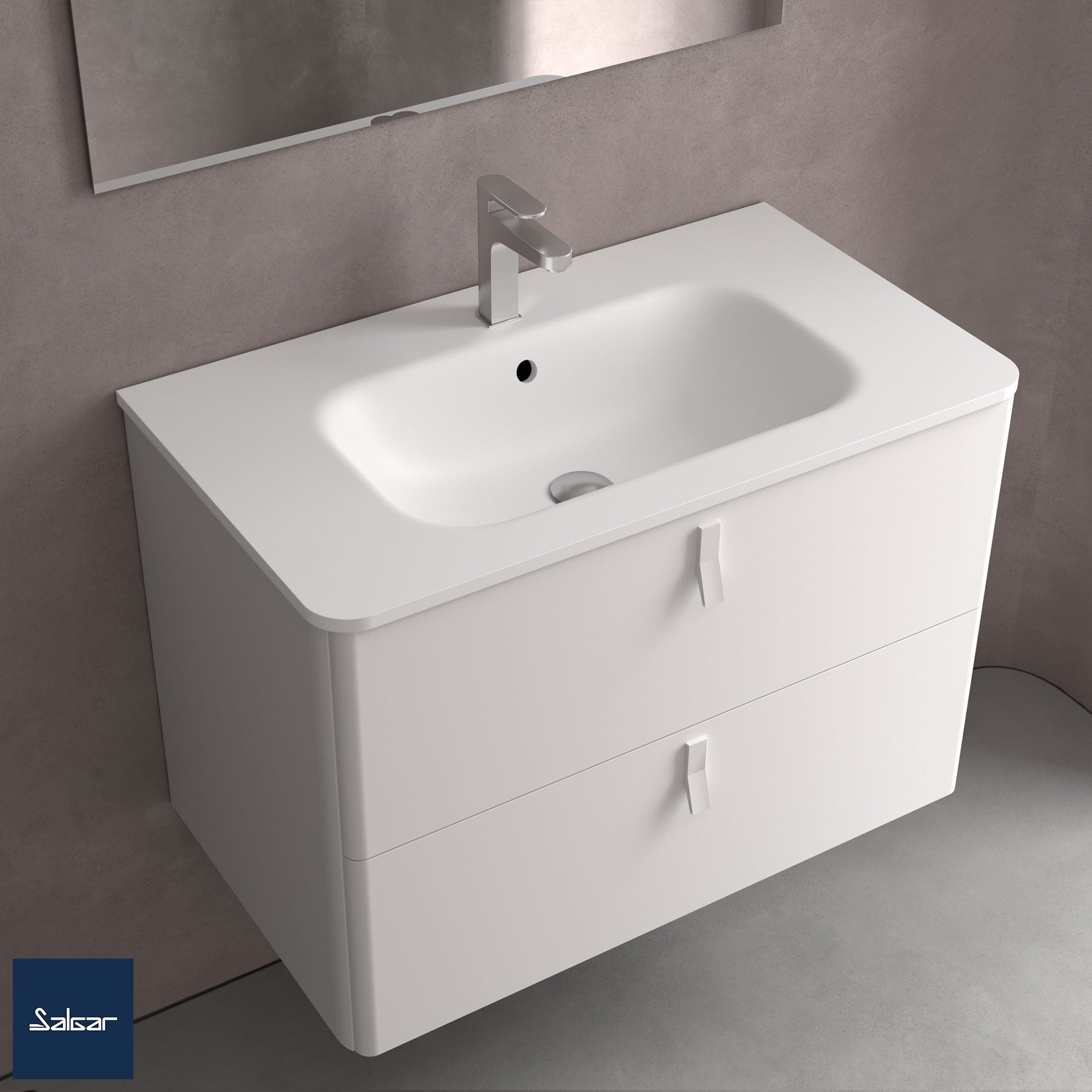 Countertop with integrated washbasin Uniiq solid surface matte white 3 ...
